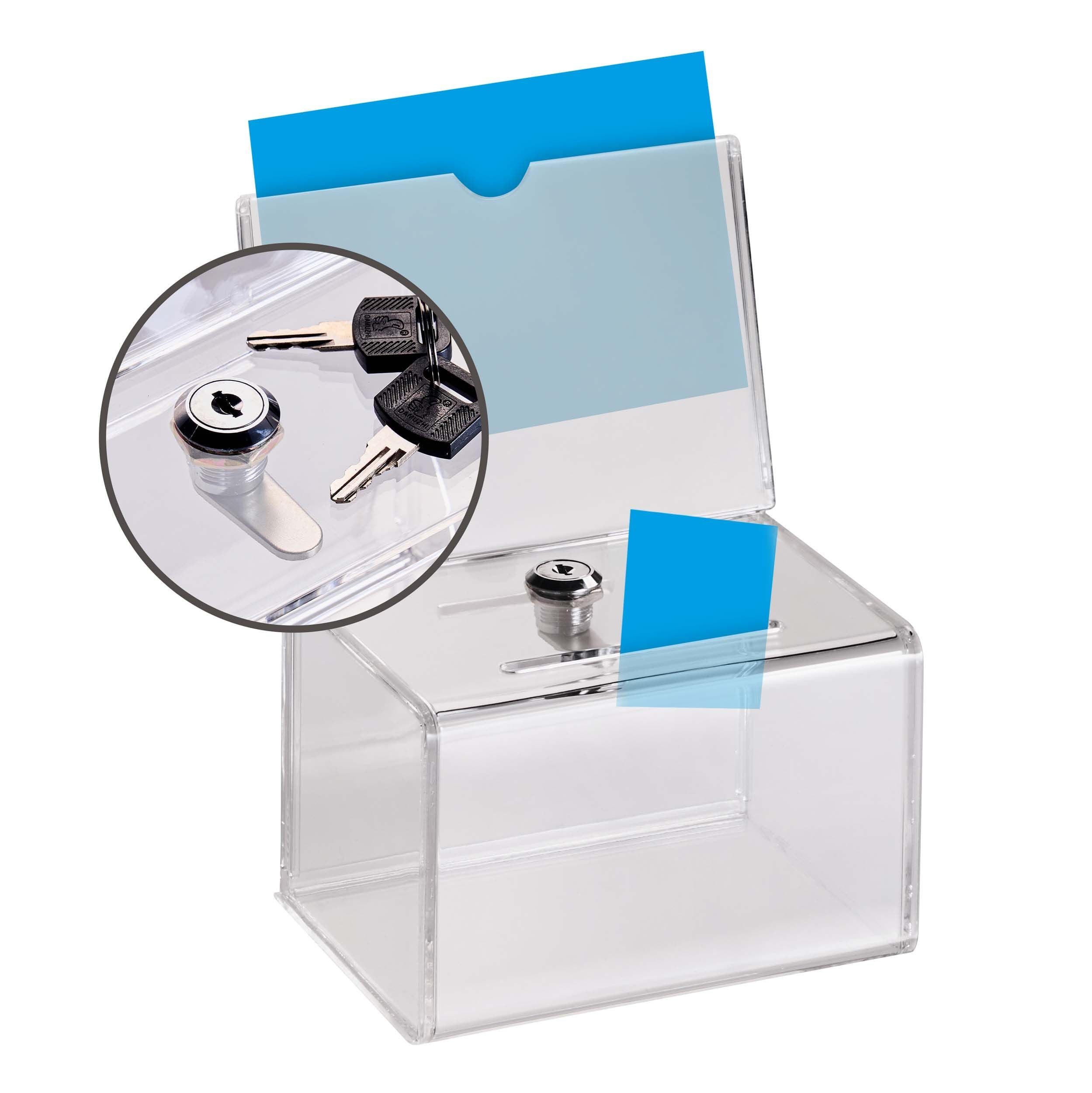 Spendenbox abschließbar, mit Infoschild A6 quer, Acryl | SPRINTIS