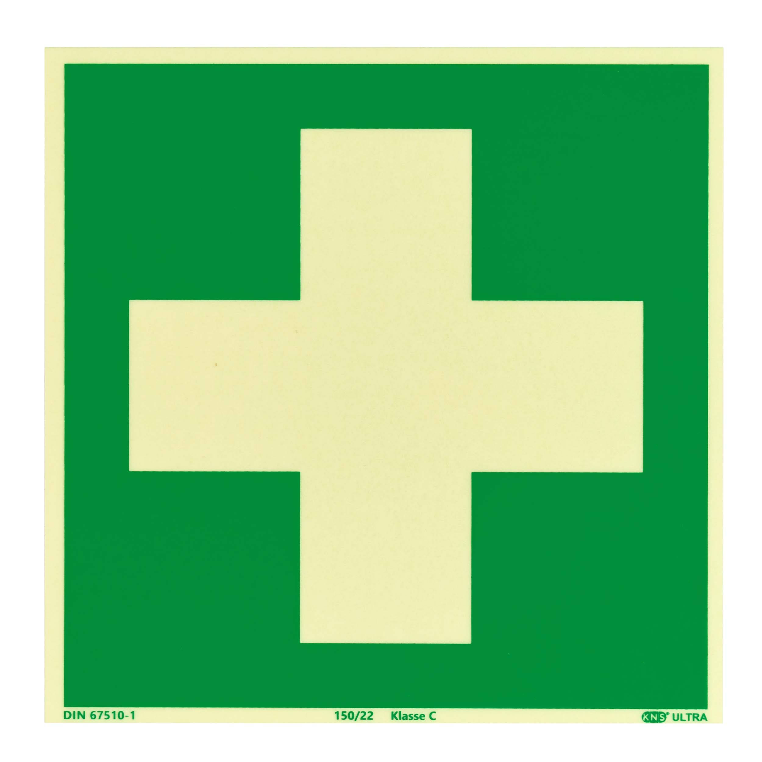200 x 200 mm Rettungszeichen Erste Hilfe langnachleuchtend, Kunststoff, ISO 7010 | SPRINTIS