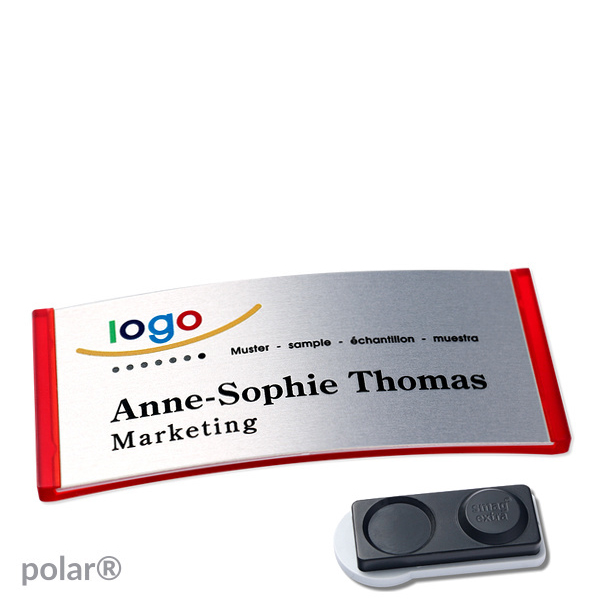 74 x 34 mm | transluzent|rot | silber | smag® Magnet, extra stark Namensschilder polar® alu ...
