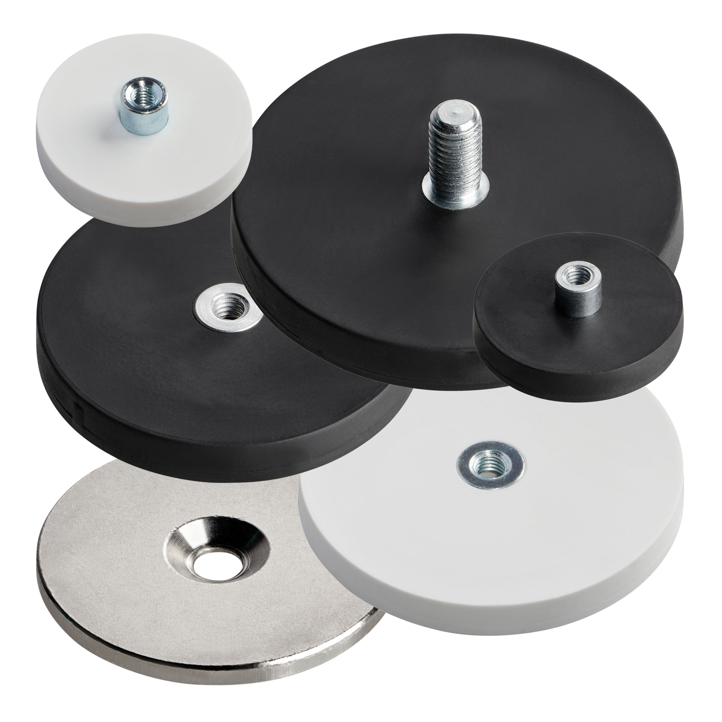 schwarz | 43 mm | M5 Gummierte Magnete mit Gewindebuchse | SPRINTIS