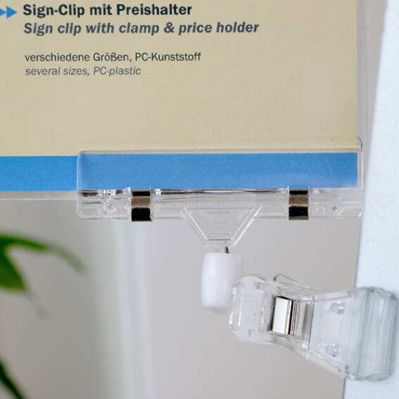 transparent Sign-Clip mit großer Klammer und Schildhalter, | SPRINTIS